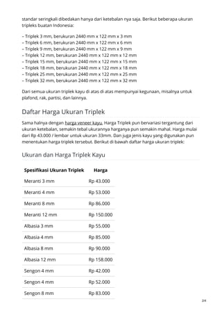 Ukuran dan harga triplek | PDF