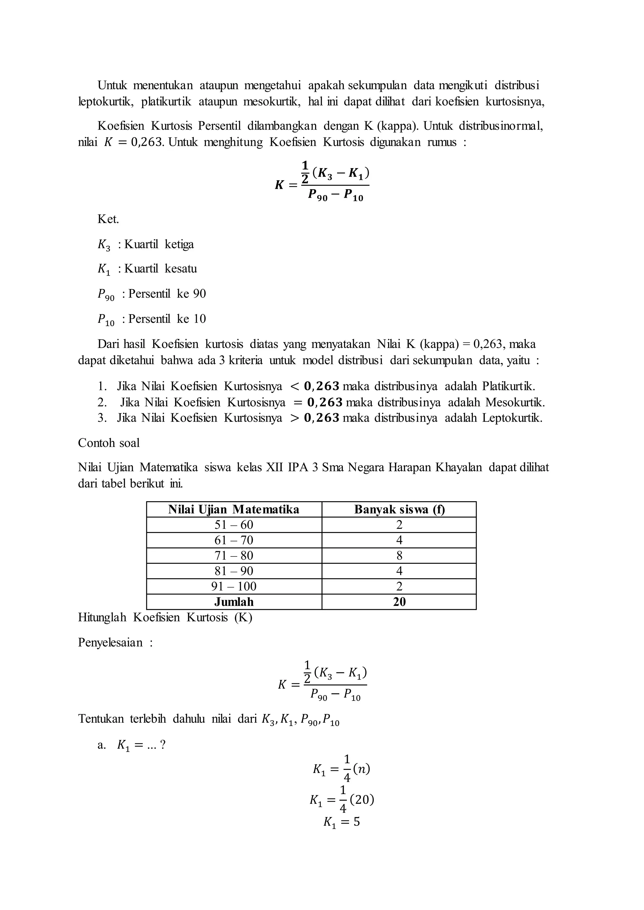 Ukuran kemiringan dan keruncingan data | DOCX