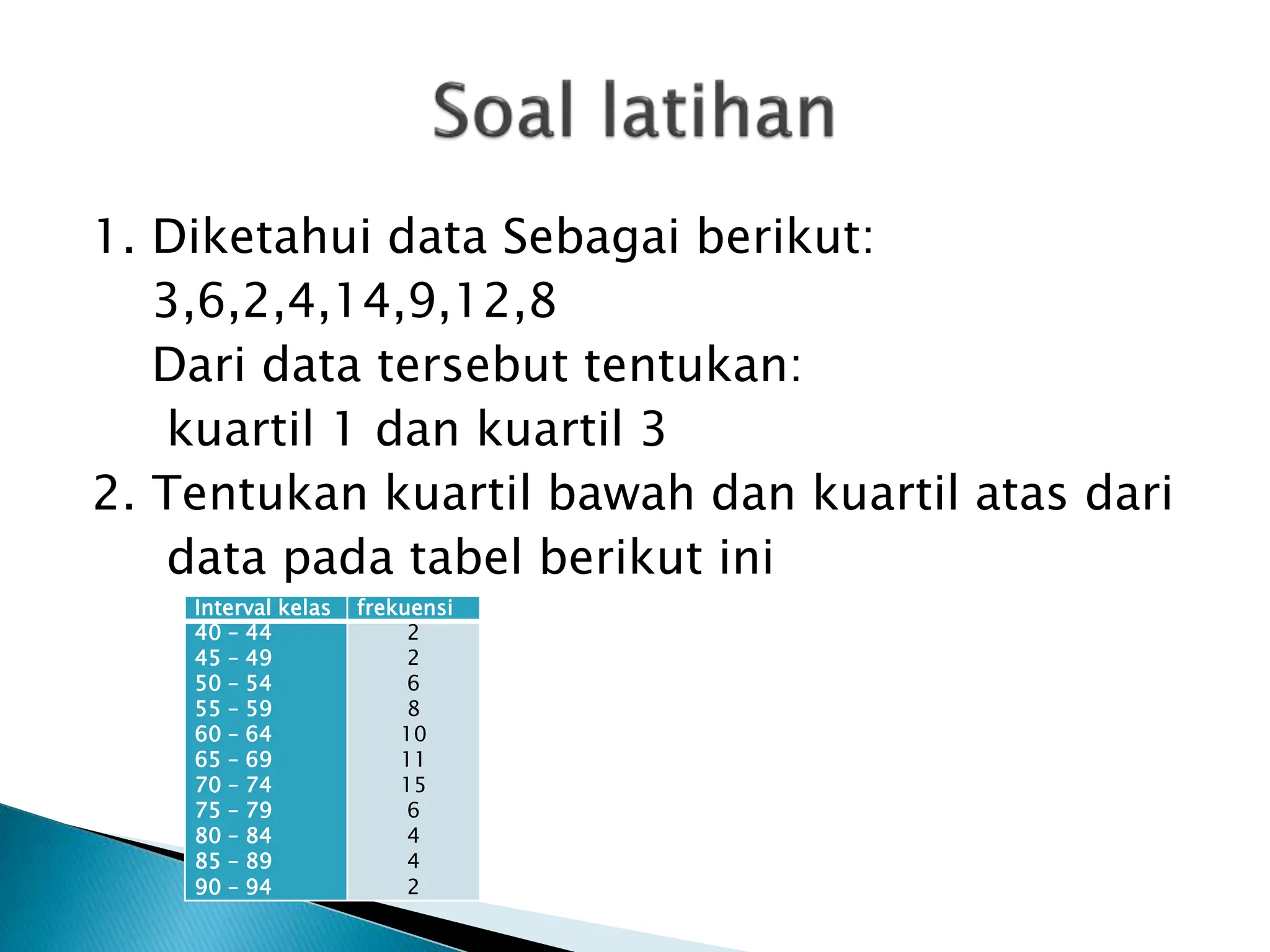 Statistika tentang Ukuran Letak untuk data berkelompok dan data tunggal | PPTX