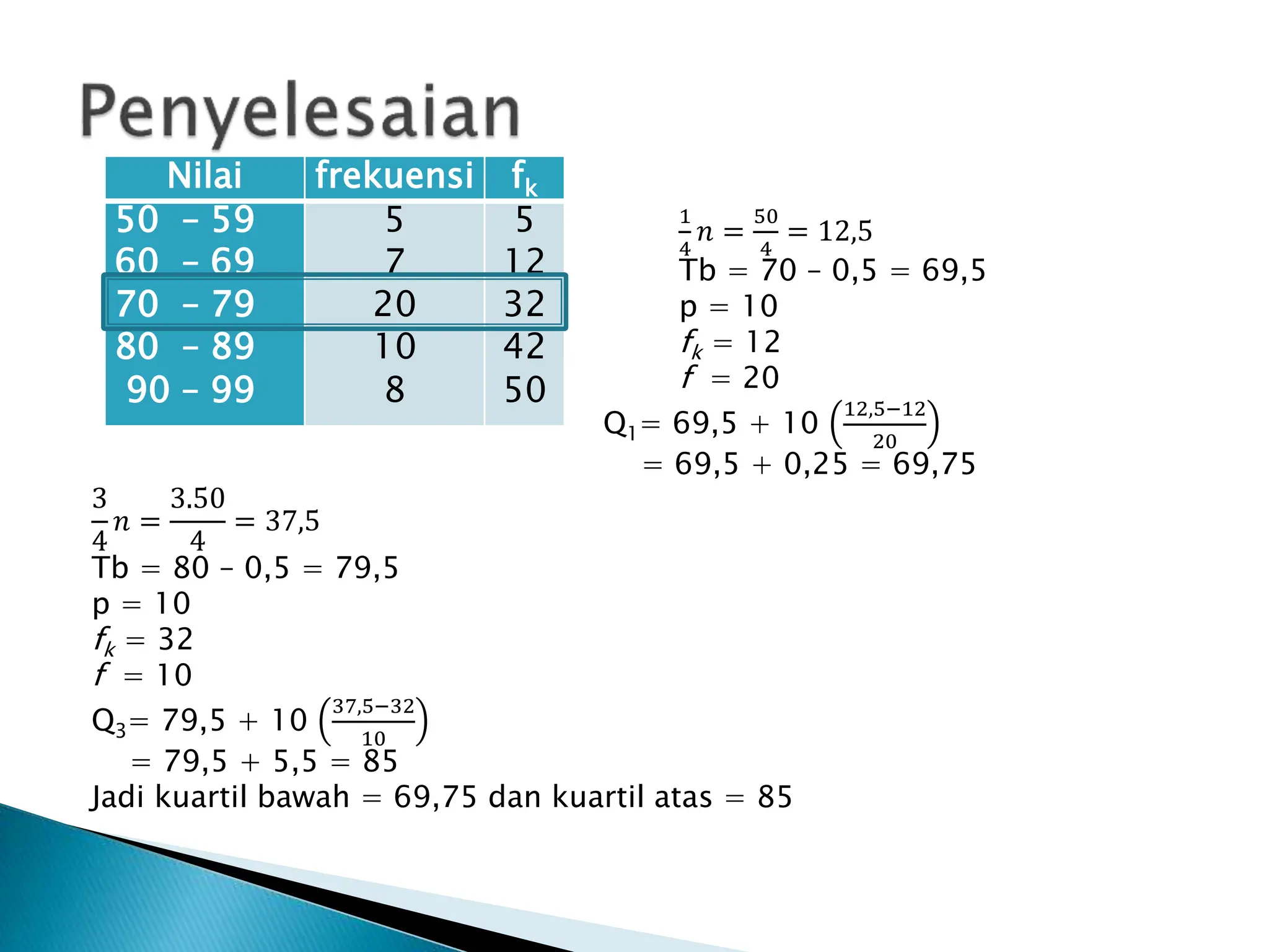 Statistika tentang Ukuran Letak untuk data berkelompok dan data tunggal ...
