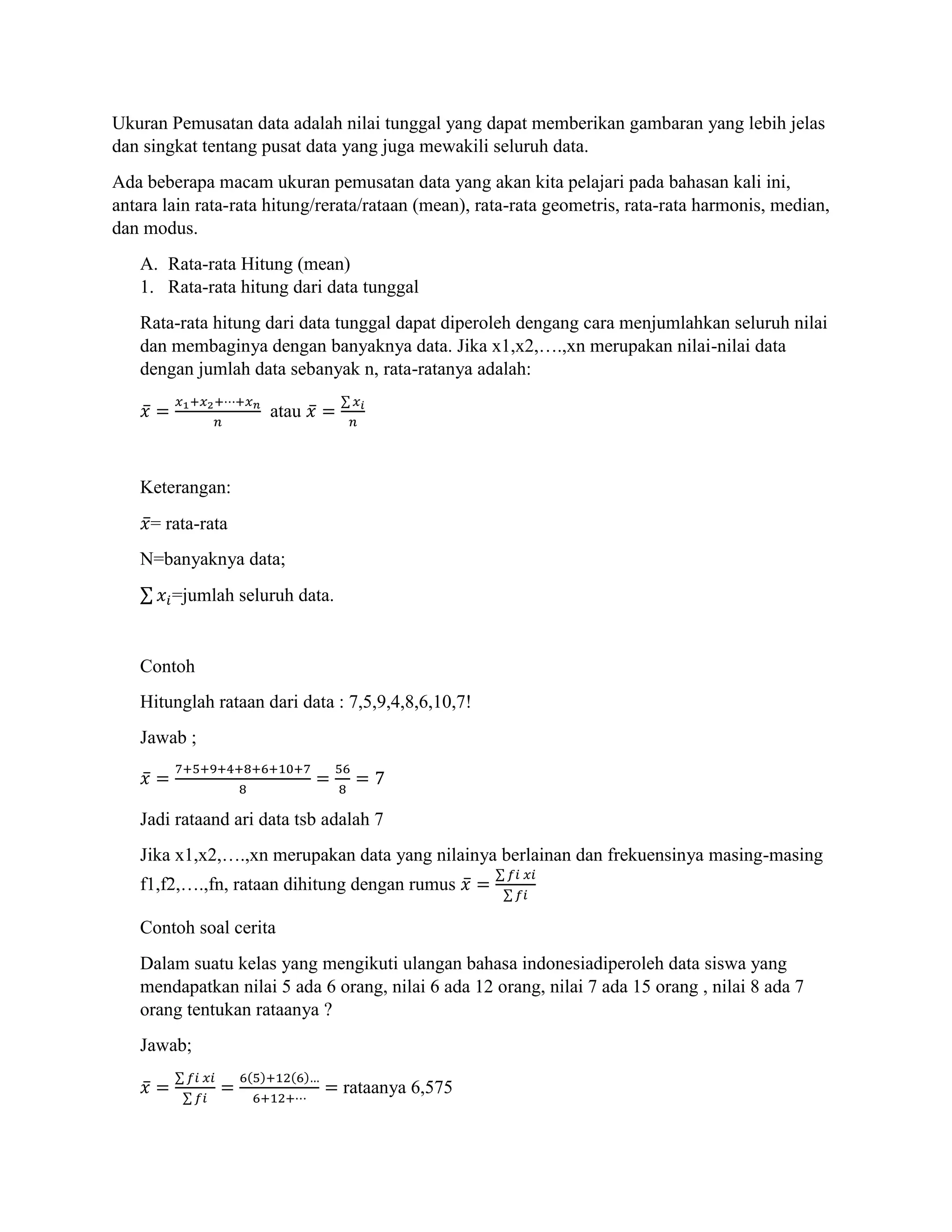 Ukuran pemusatan data | DOCX