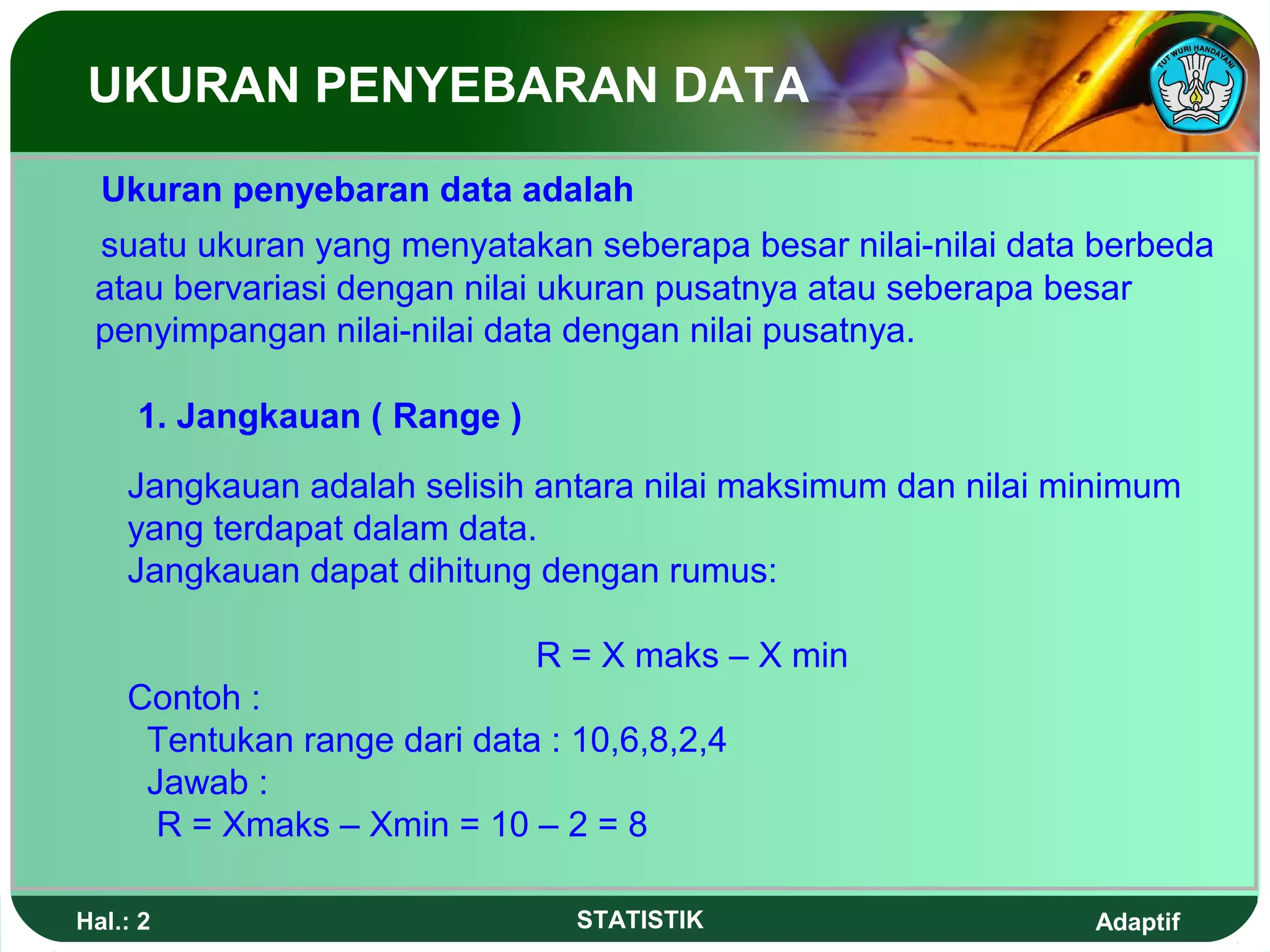 Ukuran penyebaran data | PPT
