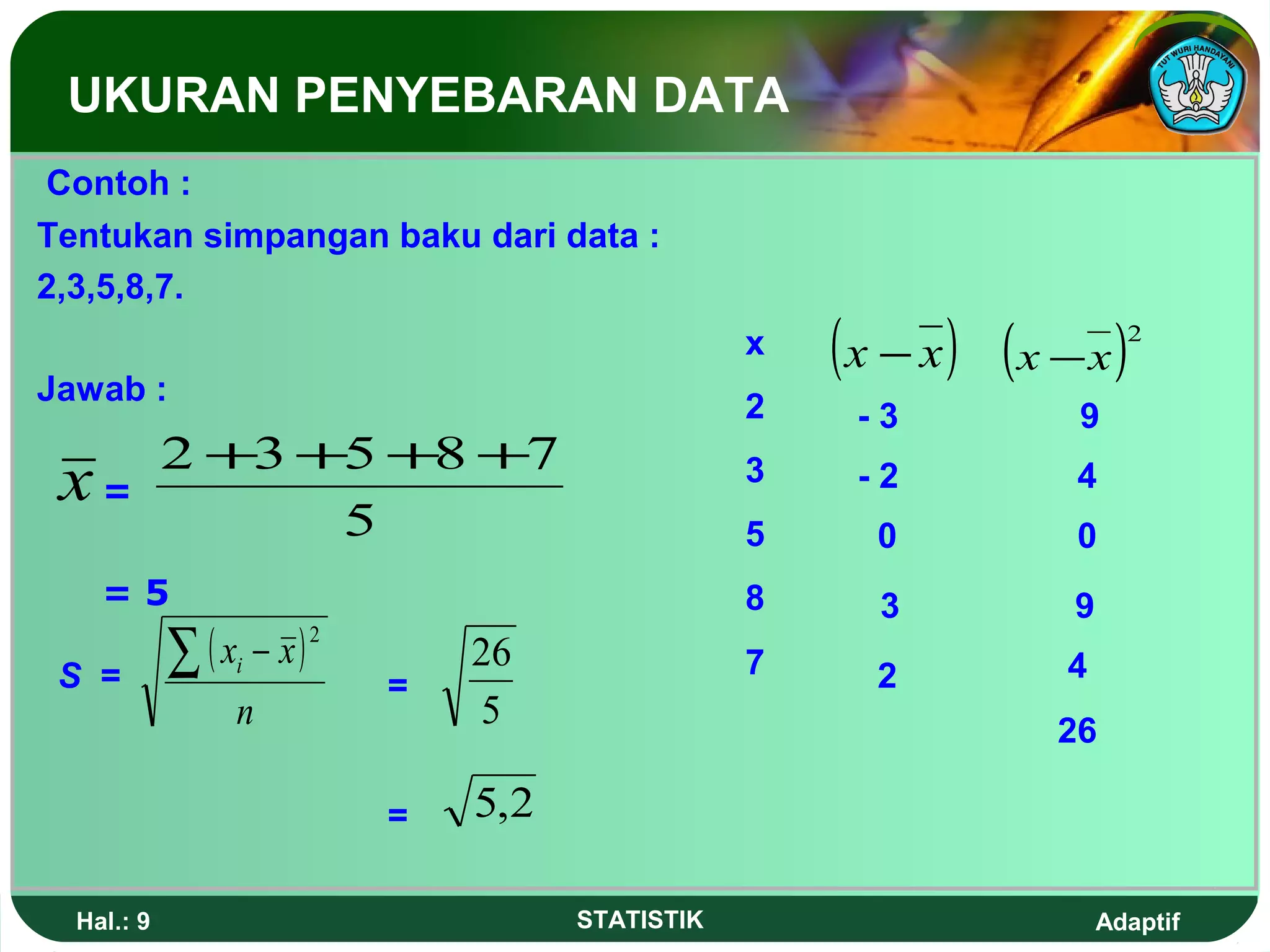 Ukuran penyebaran data | PPT