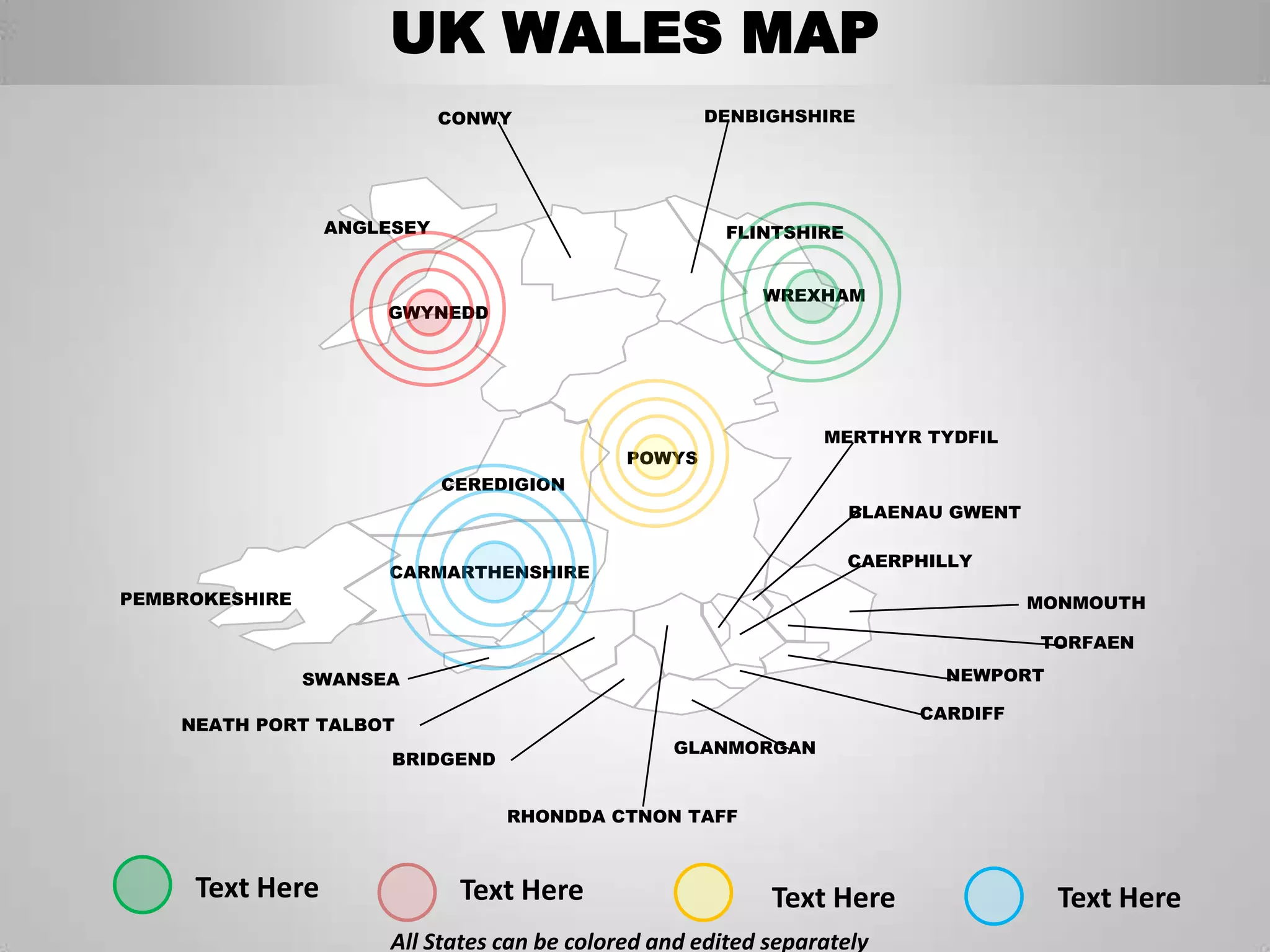 Uk wales country editable powerpoint maps with states and counties | PPTX