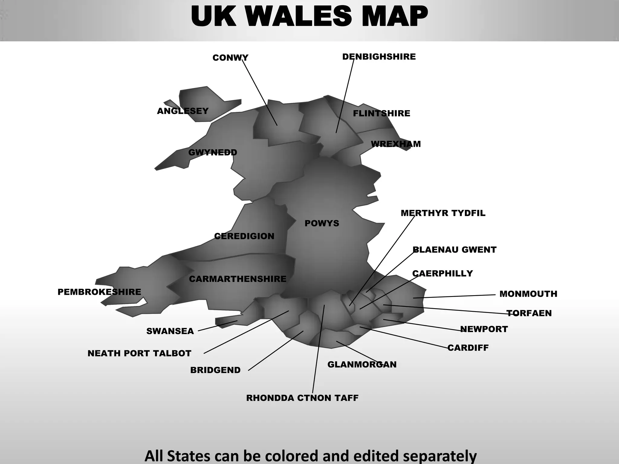 Uk wales country editable powerpoint maps with states and counties | PPTX