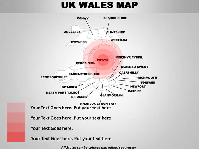 Uk wales country editable powerpoint maps with states and counties | PPT