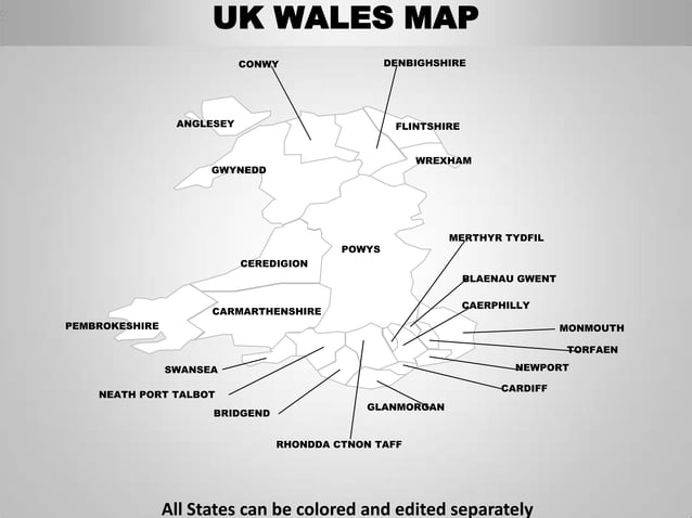 Uk wales country editable powerpoint maps with states and counties | PPT