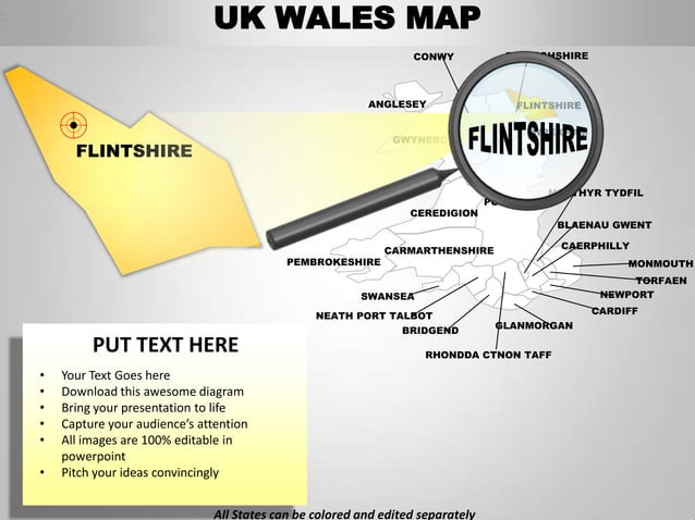 Uk wales country editable powerpoint maps with states and counties | PPT