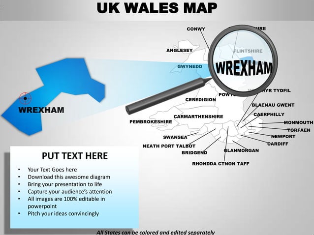 Uk wales country editable powerpoint maps with states and counties | PPT