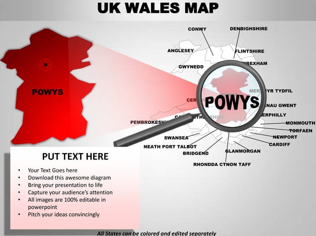 Uk wales country editable powerpoint maps with states and counties | PPT
