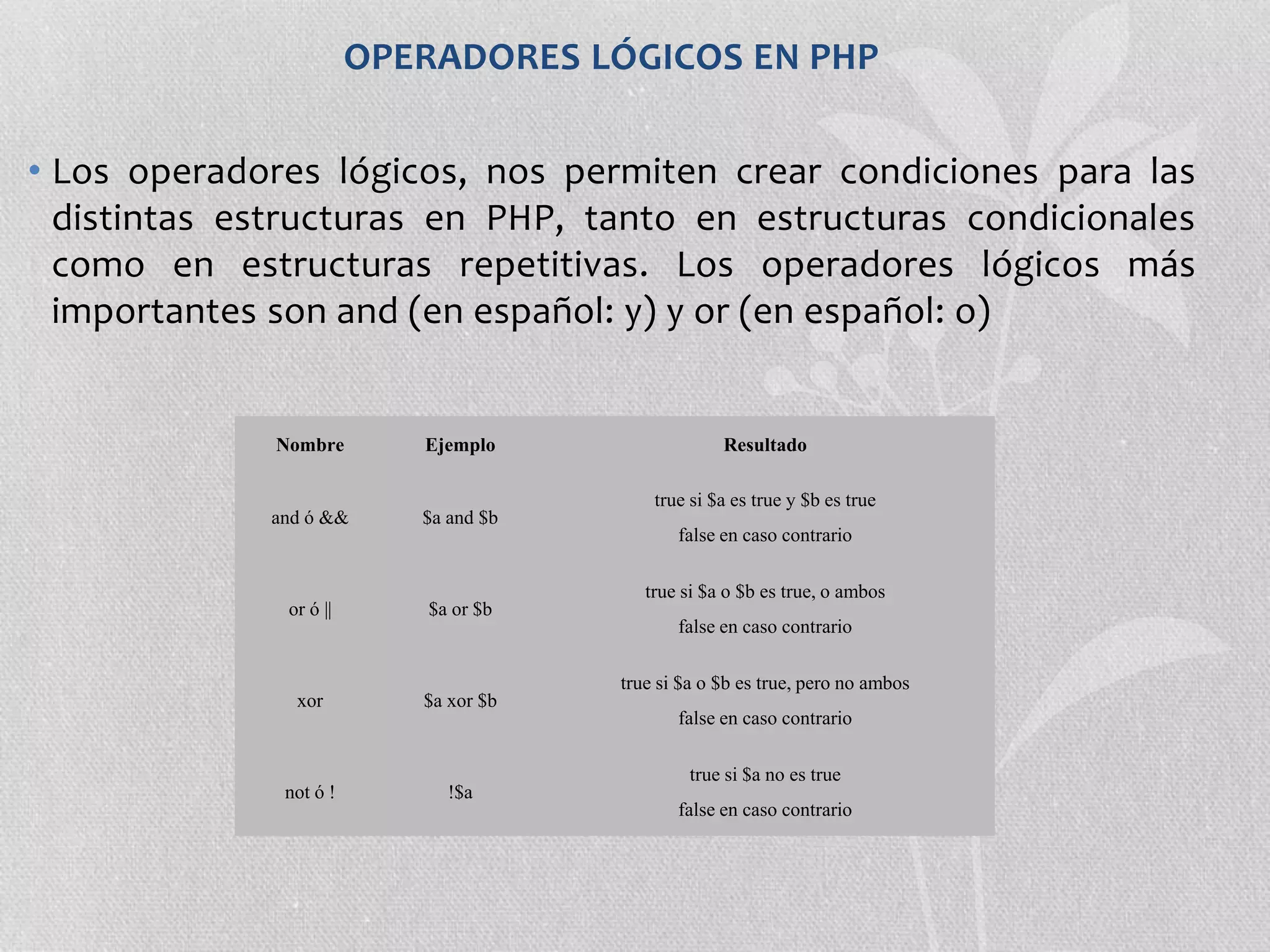 OPERADORES LÓGICOS Y DE ASIGNACIÓN DE PHP | PPT