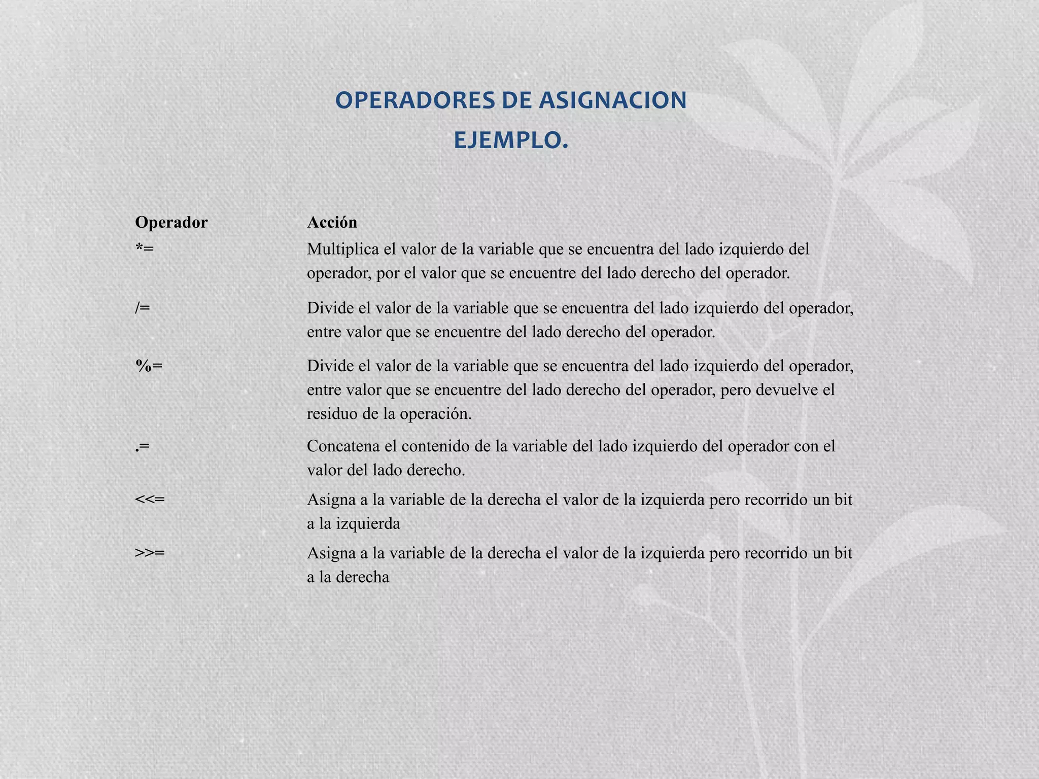 OPERADORES LÓGICOS Y DE ASIGNACIÓN DE PHP | PPT | Descarga Gratuita