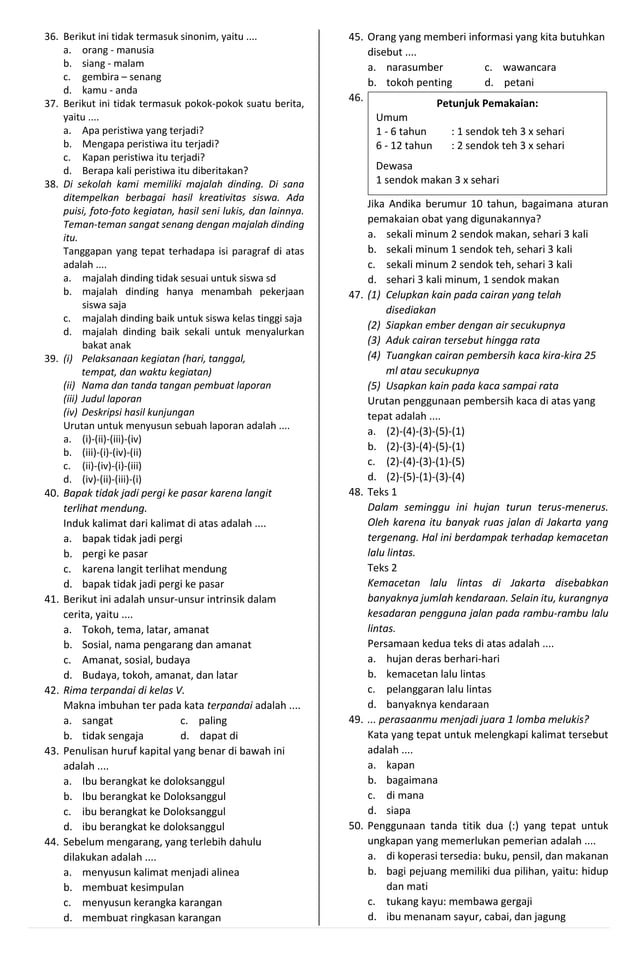 Ulangan bahasa indonesia kelas 5 semester 2 www.mautidakmauharusmau.blogspot.com