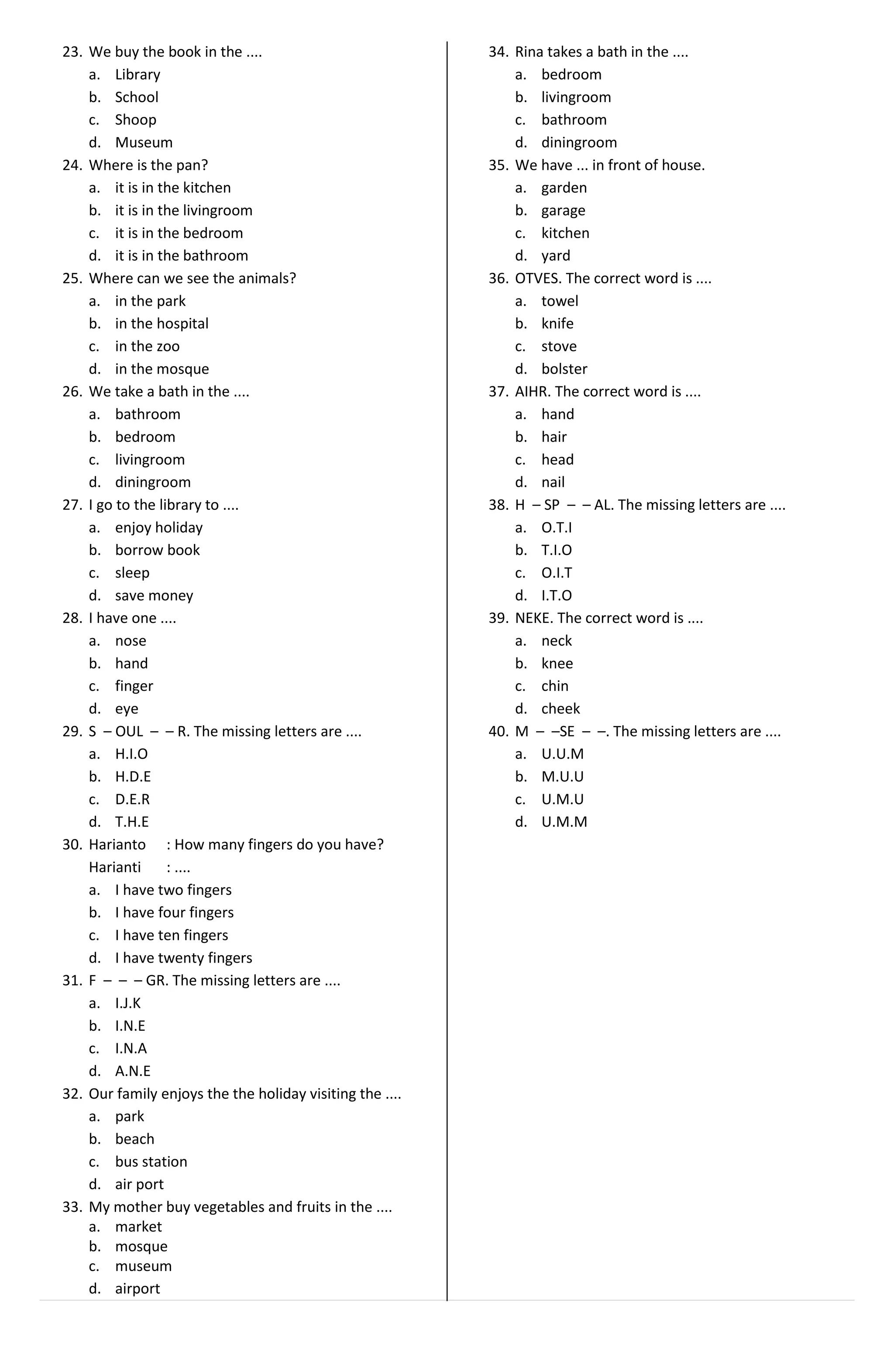 Ulangan Bahasa Inggris kelas 3 semester 2-www.mautidakmauharusmau.blogspot.com