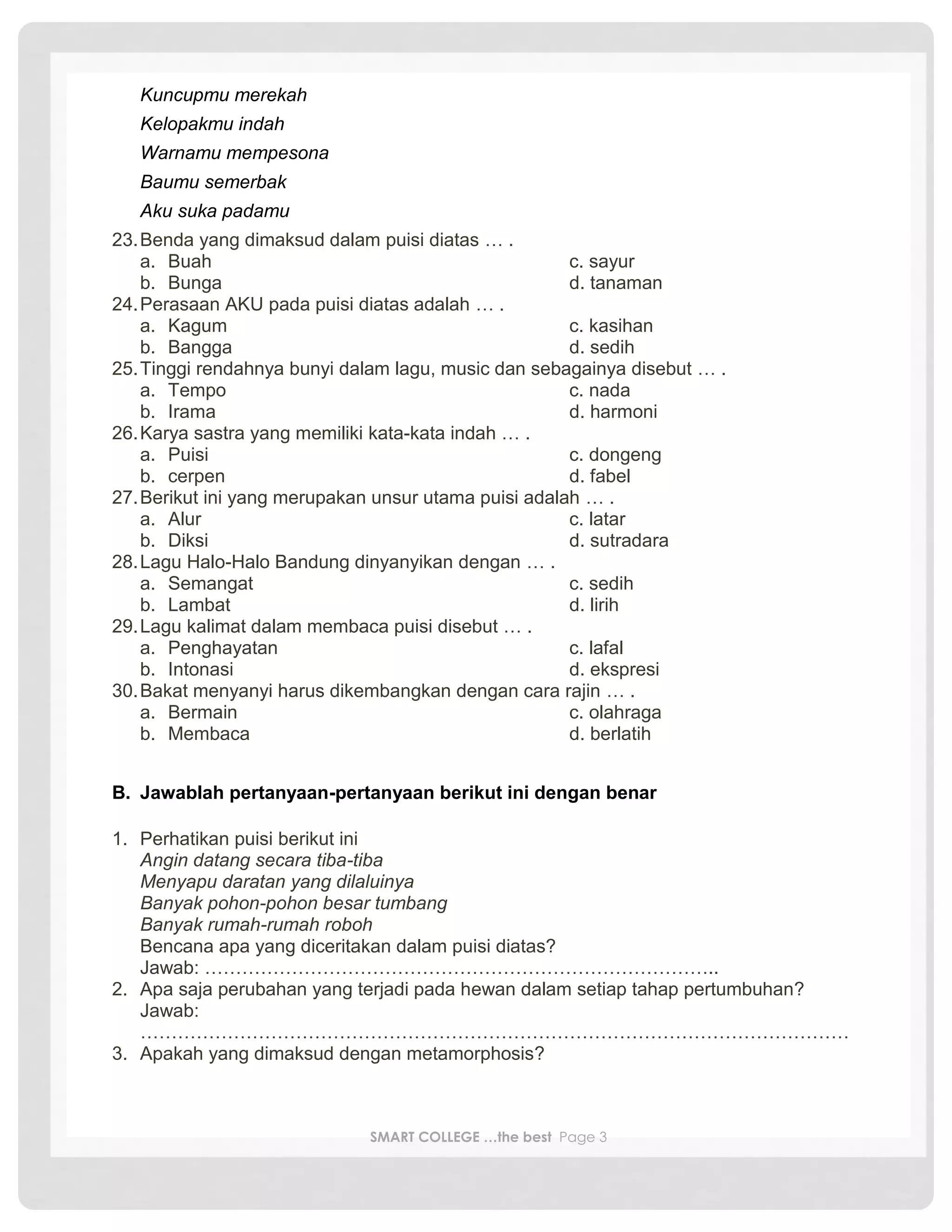 Ulangan harian 1 tema 6 subtema 1 kelas 4 | PDF