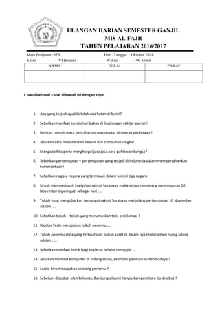 Ulangan harian semester ganjil Kelas 4,5,6 | PDF