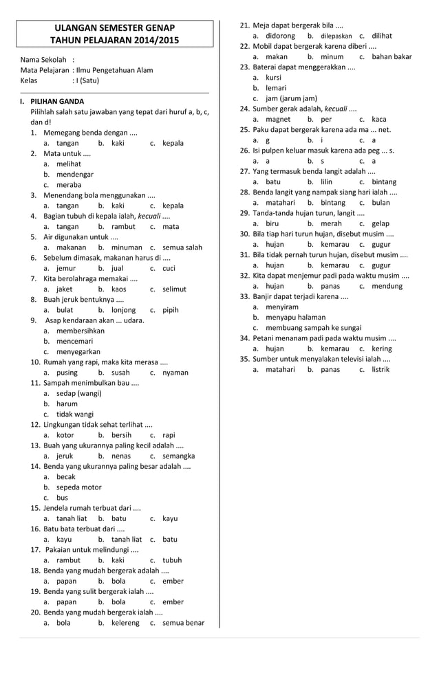 Ulangan IPA Kelas 1 Semester 2-www.mautidakmauharusmau.blogspot.com