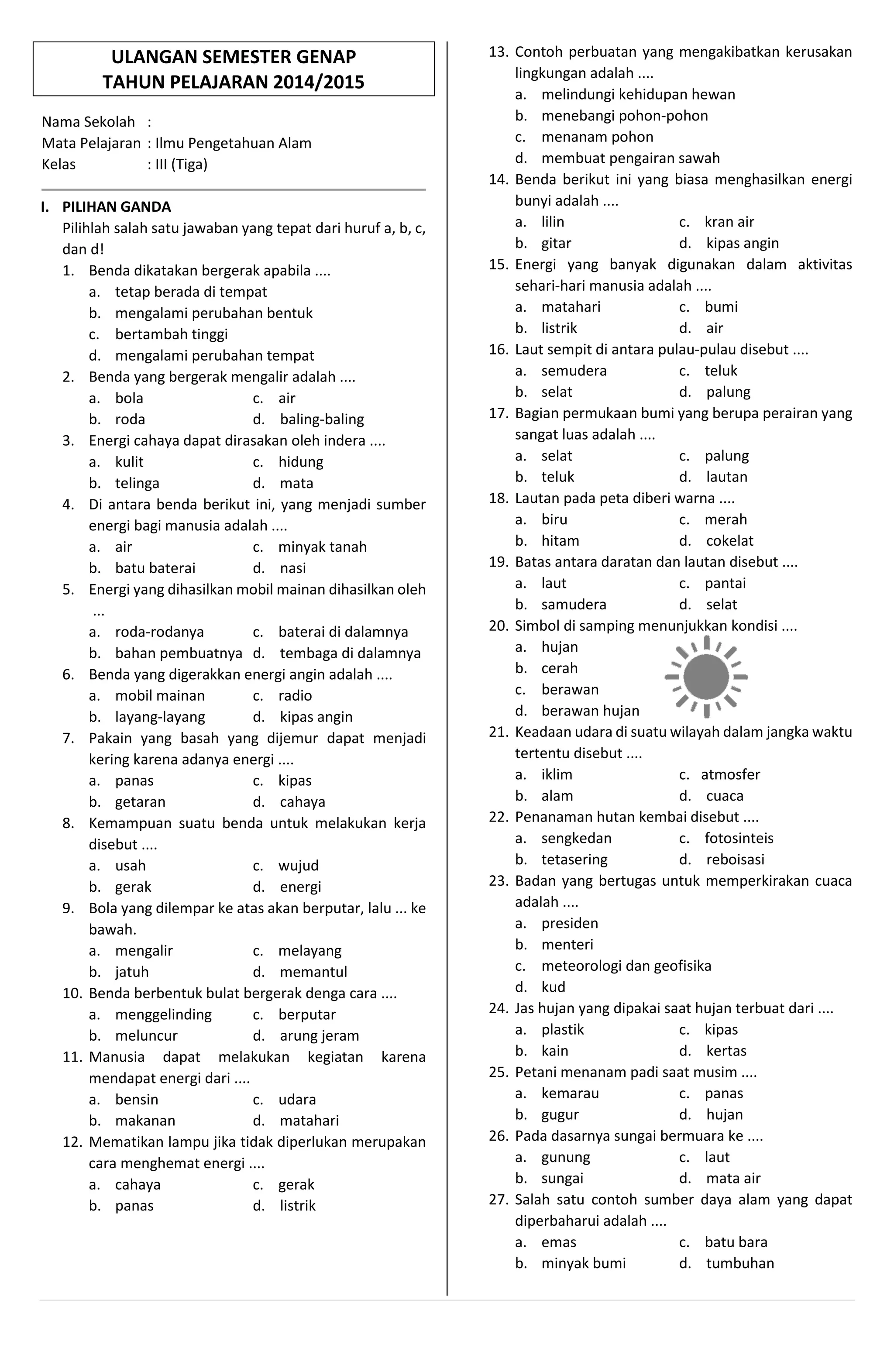 Ulangan ipa kelas 3 semestet 2-www.mautidakmauharusmau.blogspot.com