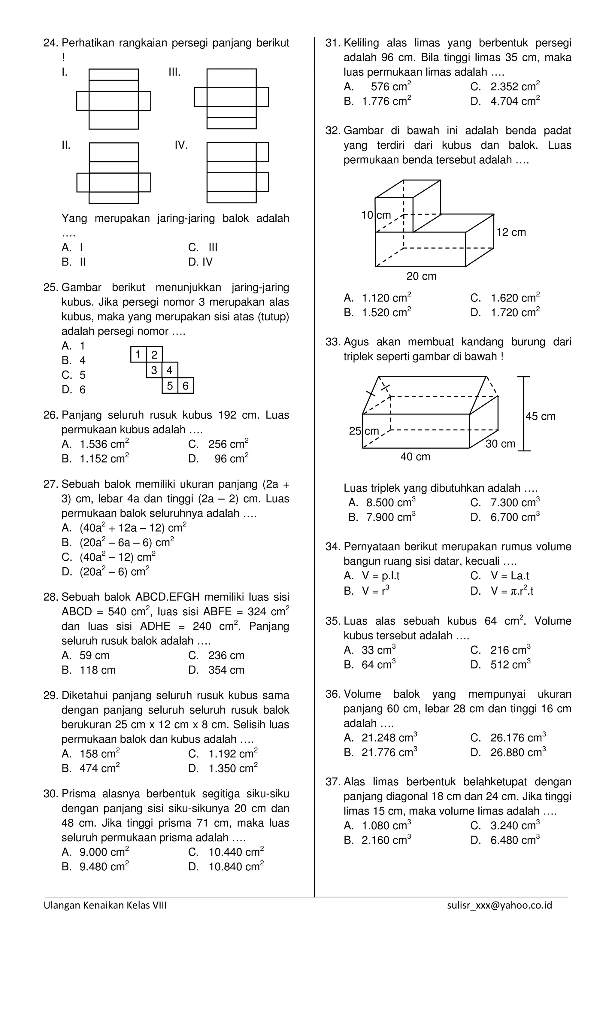 Ulangan kenaikan kelas 8 | PDF
