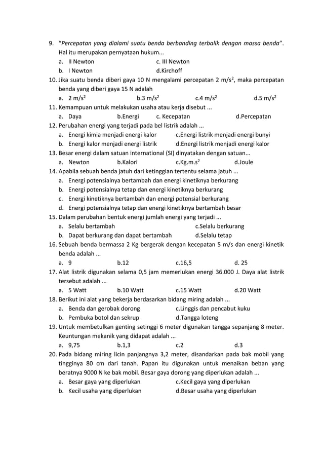 Ulangan mid genap kelas 8 fisika | PDF