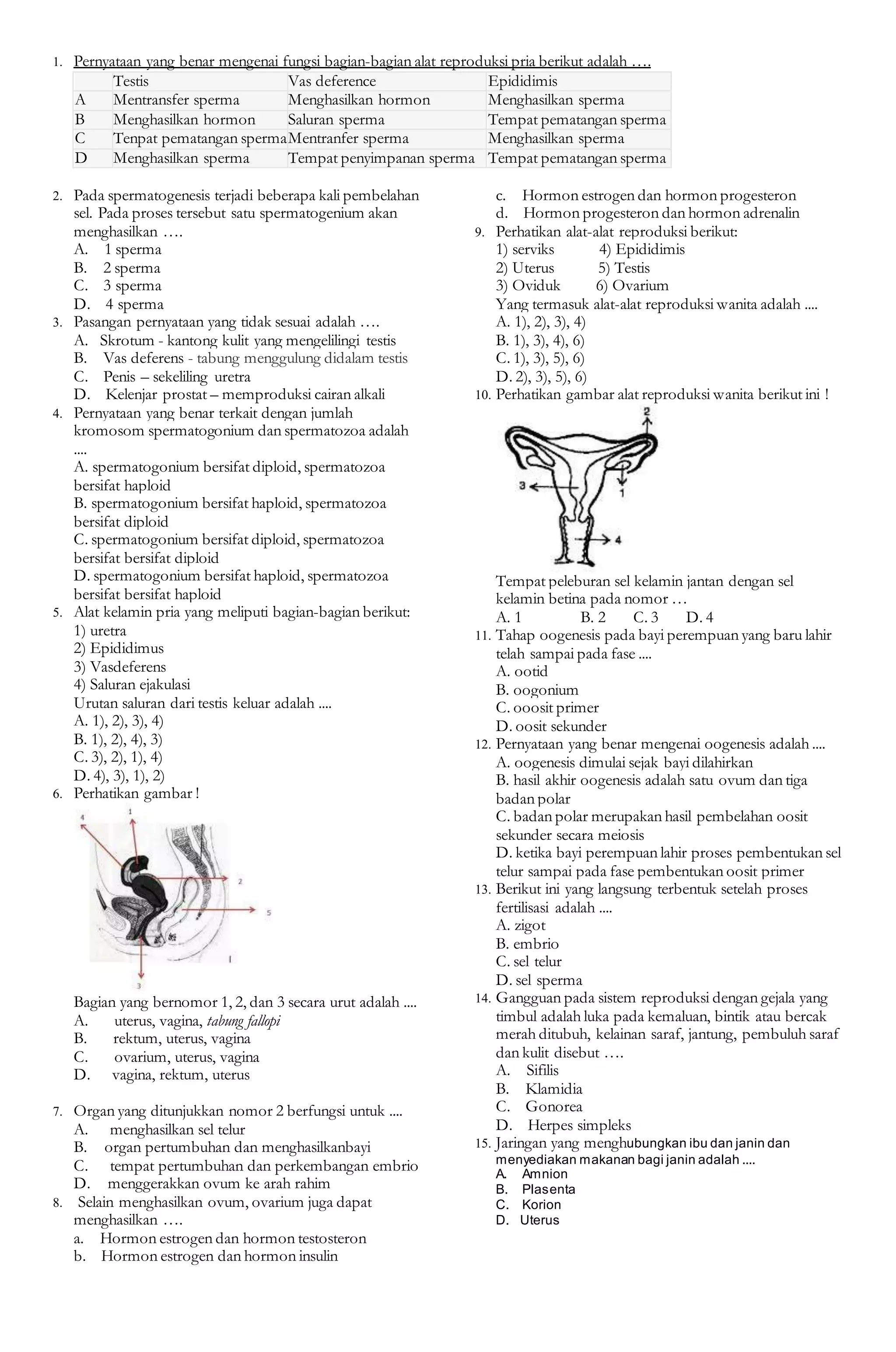 Ulangan reproduksi kelas 9 MTs N Kebumen 1 | DOCX