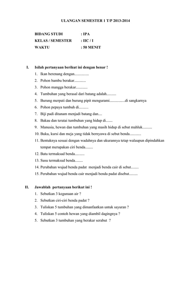 Ulangan semester 1 t | PDF