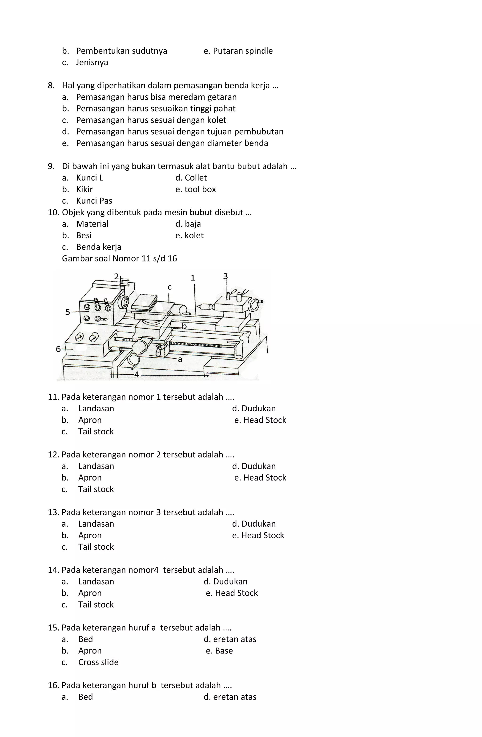 Ulangan t.bubut 30 soal pg xi tp | DOC