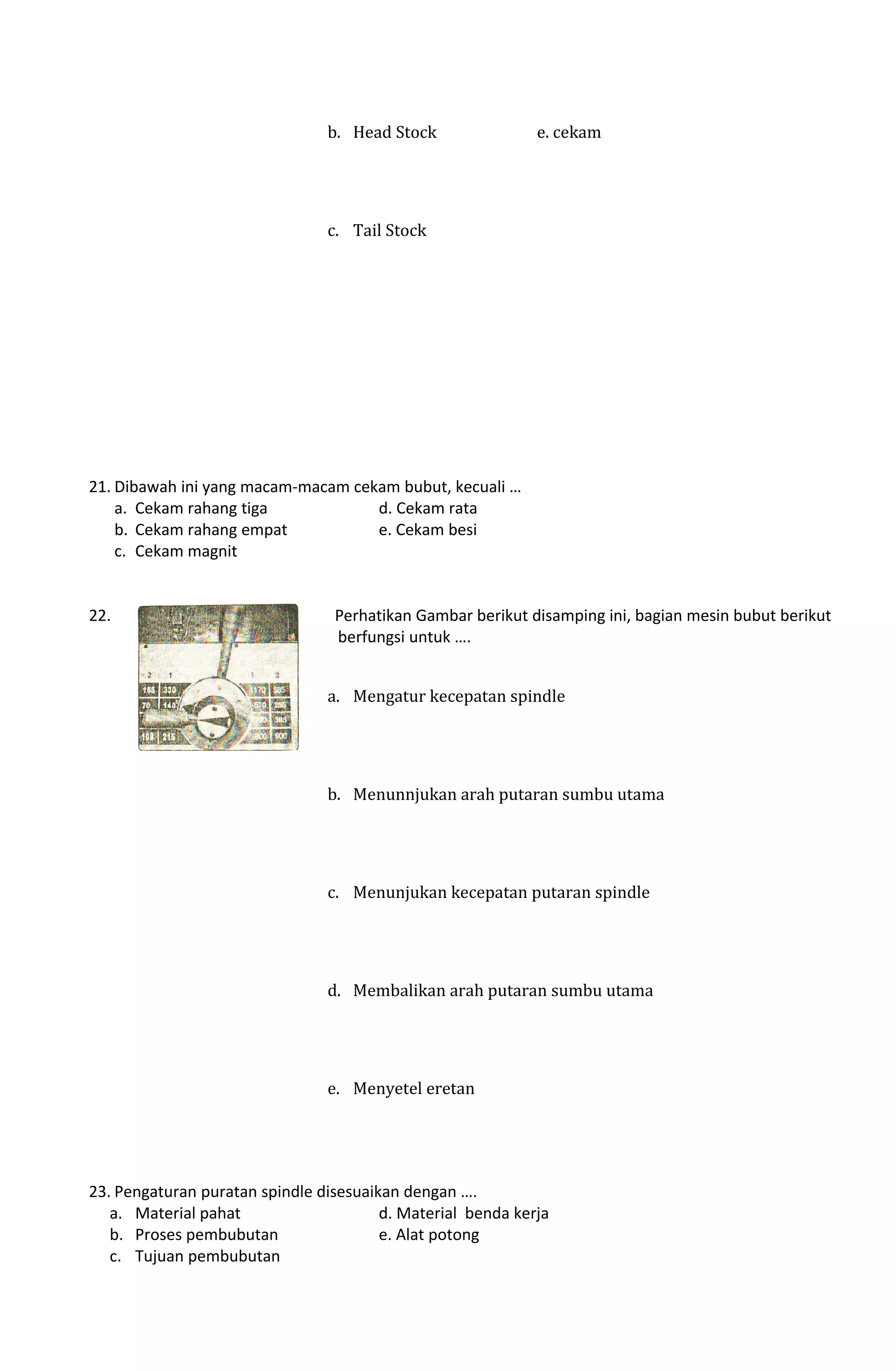 Ulangan t.bubut 30 soal pg xi tp | DOC
