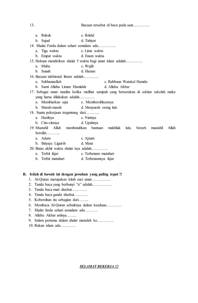 Ulangan umum semester ii tahun ajaran 2014 sd | PDF