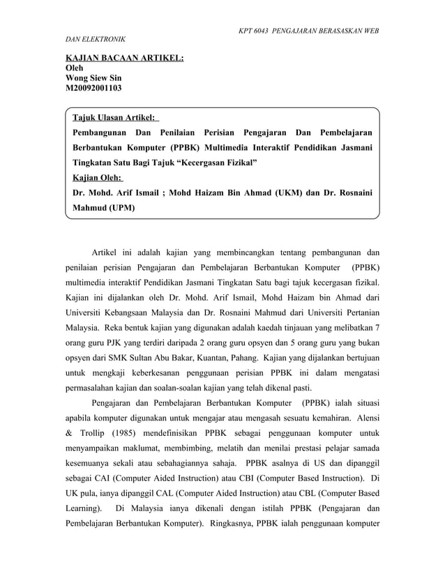 Ulasan bacaan artikel | DOC