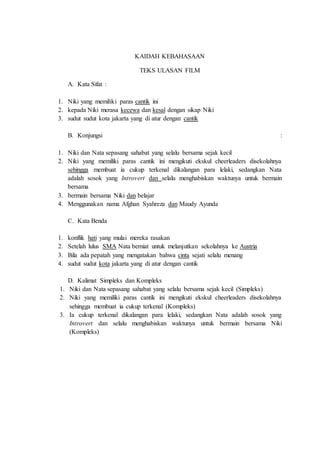 Ulasan, Struktur, dan kaidah kebahasaan resensi Film Refrain | PDF