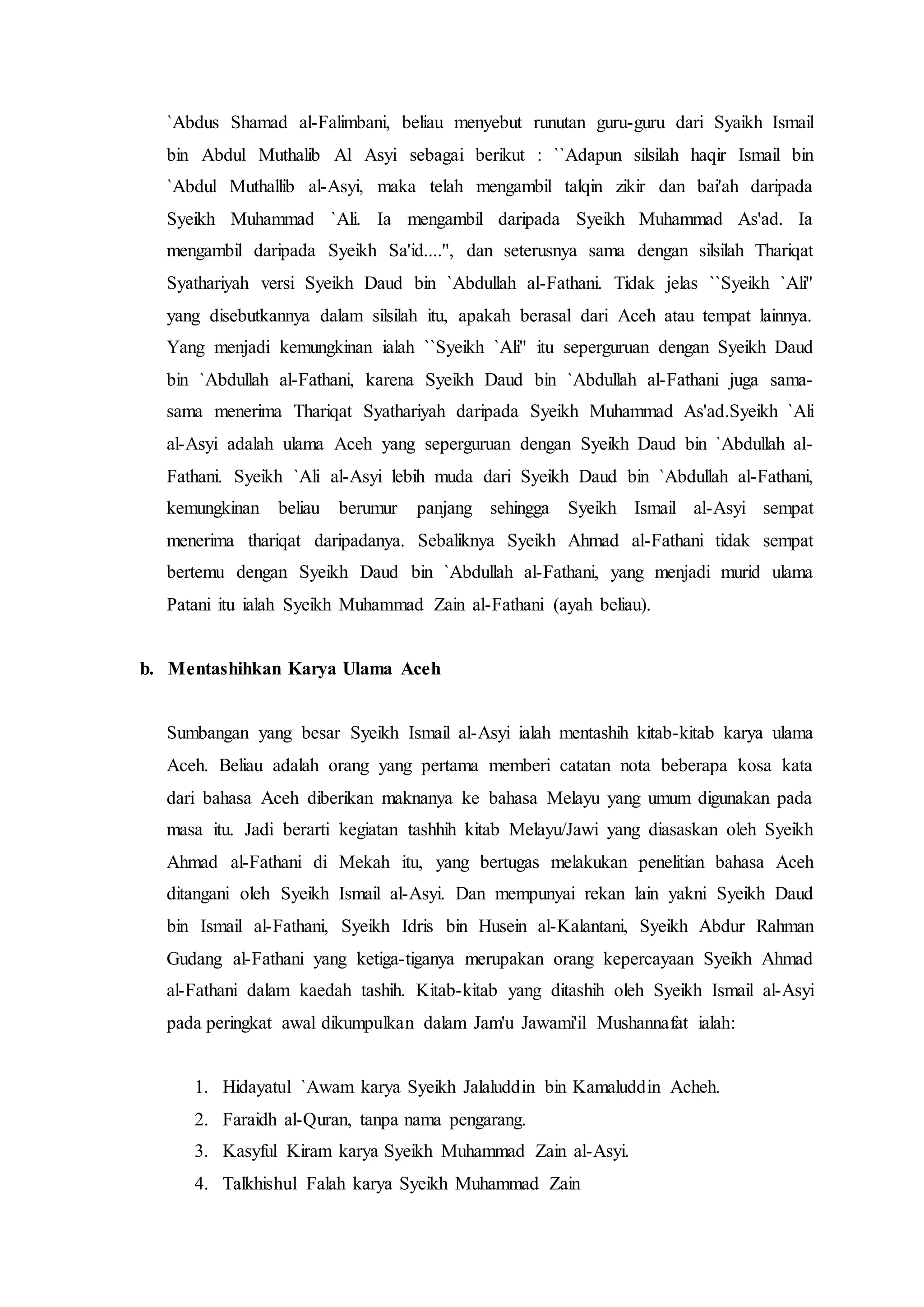 Mengenal syeikh ismail bin abdul muthalib al asyi | DOCX