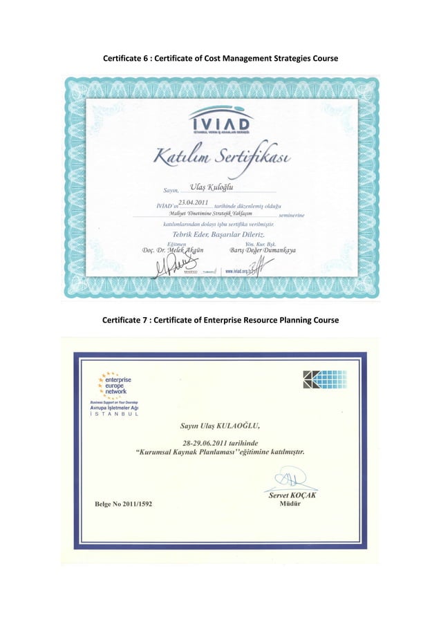 Ulas Kulaoglu Certificates 2 | DOC