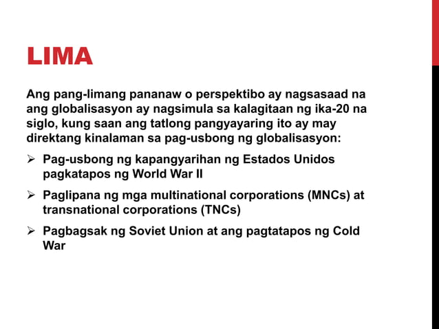 iba't ibang perspektibo at pananaw ng globalisasyon | PPTX