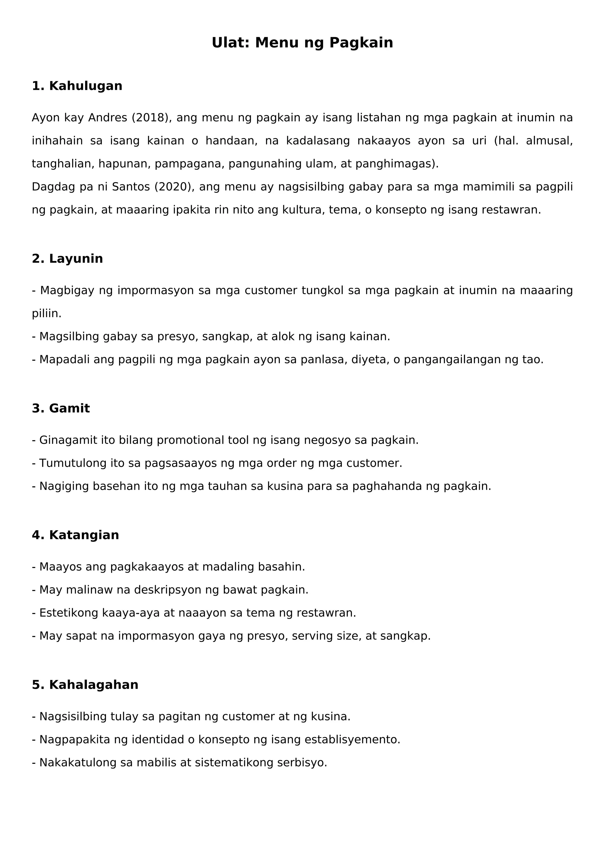 Ulat_Menu_ng_Pagkain (1).pdf.group1.vincent | PDF