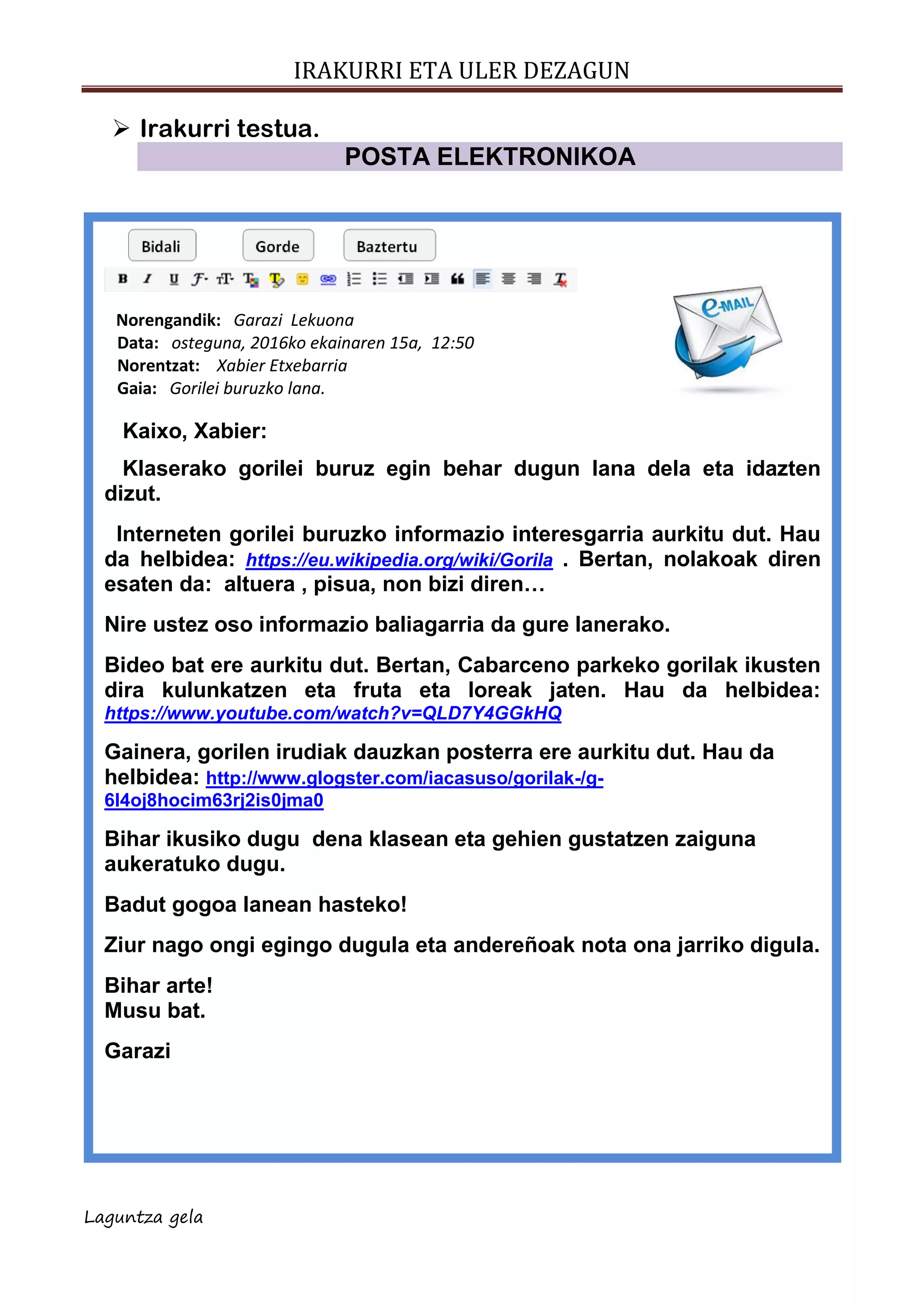 Ulermena escolar letra posta elektronikoa | PDF