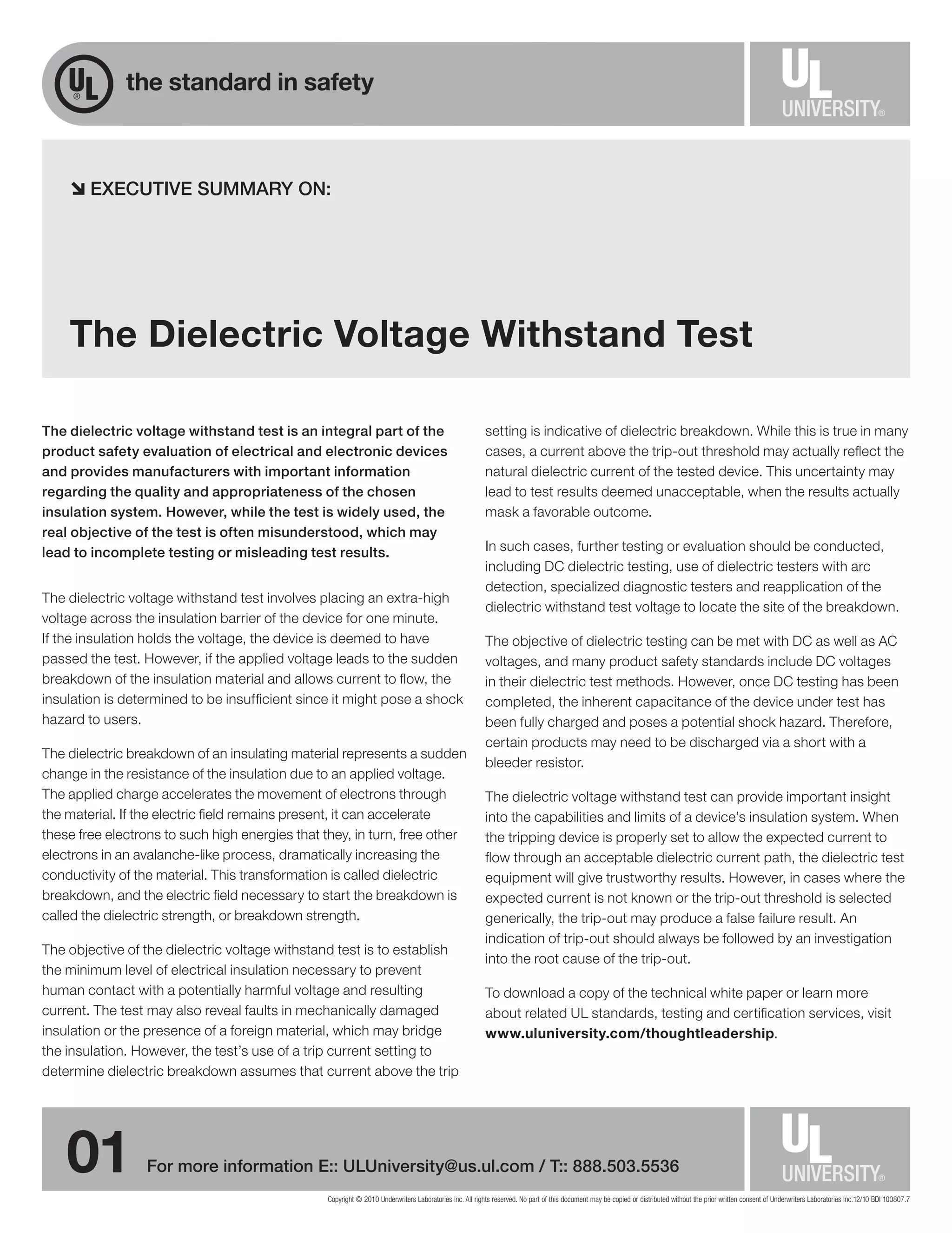 The Dielectric Voltage Withstand Test Executive Summary | PDF