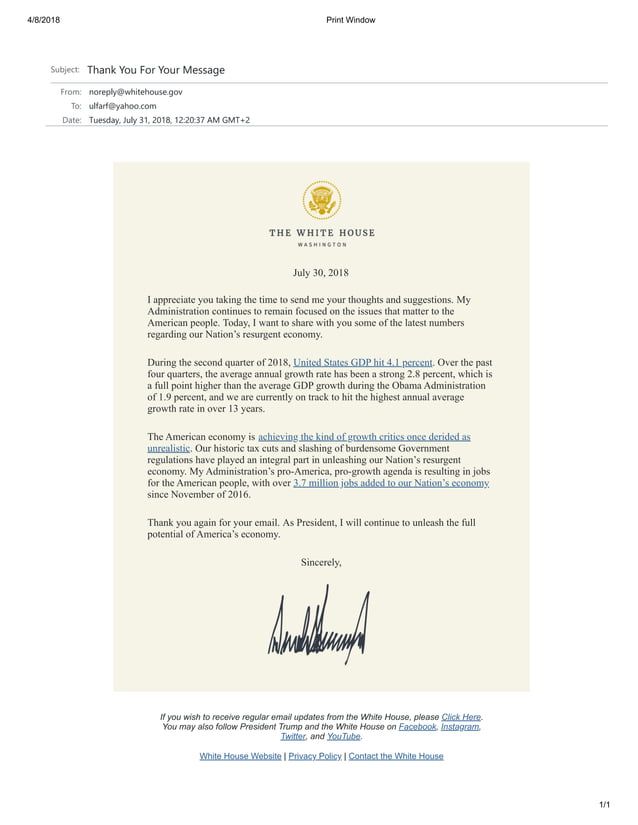 Ulfarf thank you letter from Donald Trump | PDF