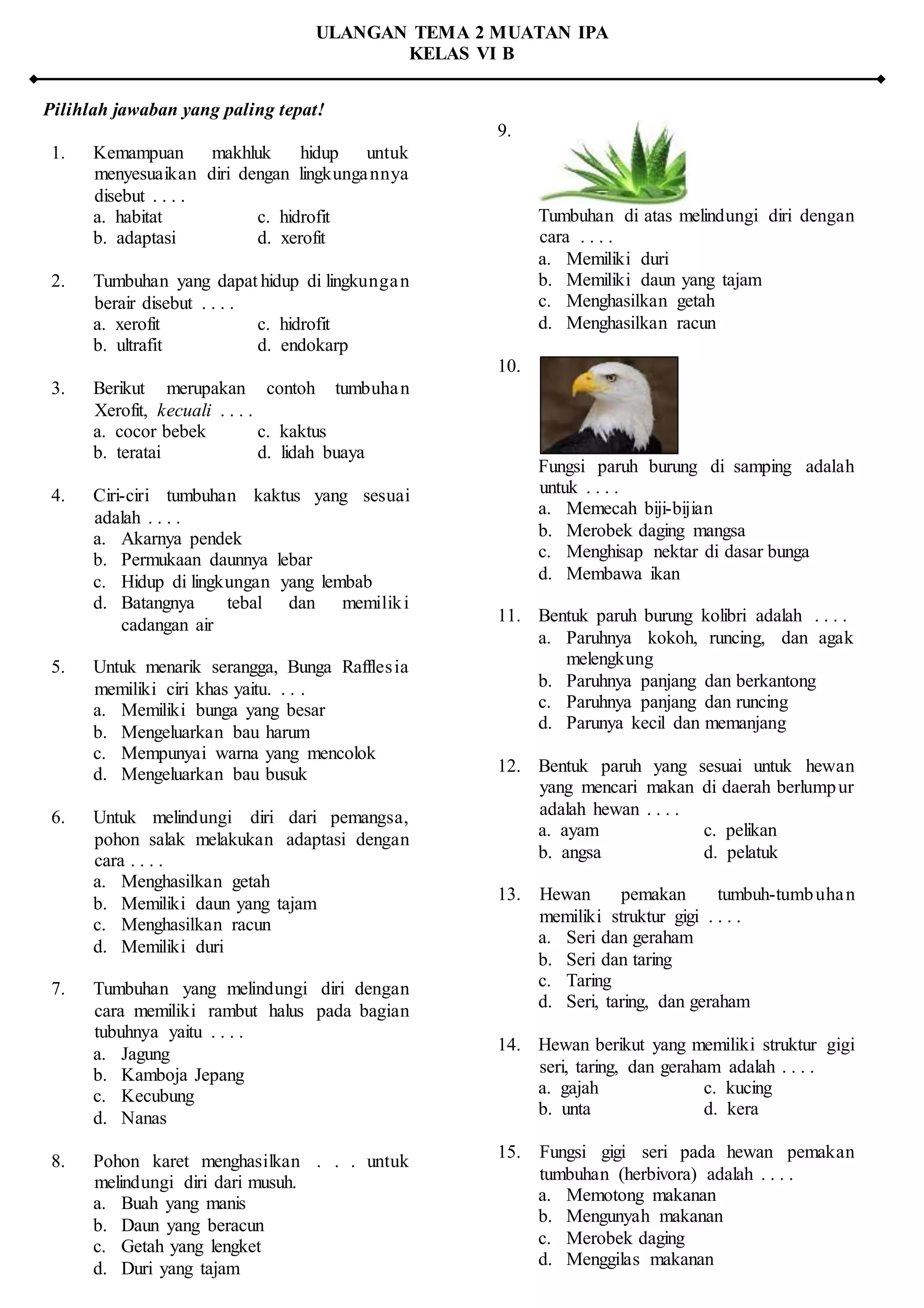 Ulangan IPA Tema 2 Kelas VI | PDF | Free Download