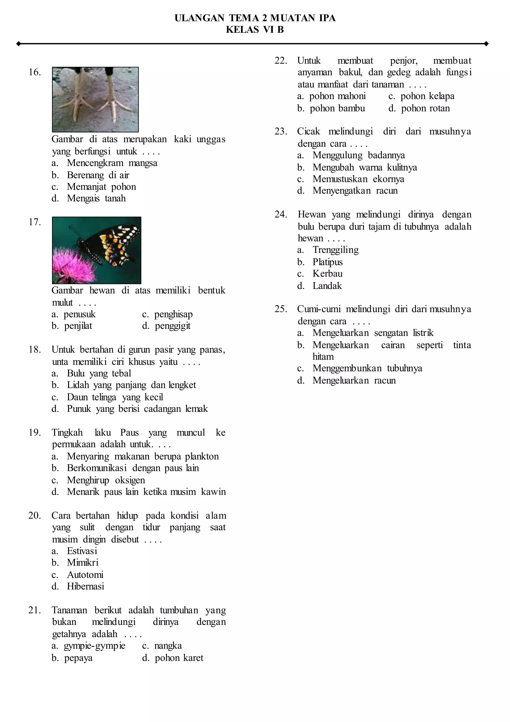 Ulangan IPA Tema 2 Kelas VI | PDF