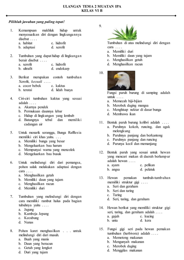 Ulangan IPA Tema 2 Kelas VI | PDF | Free Download