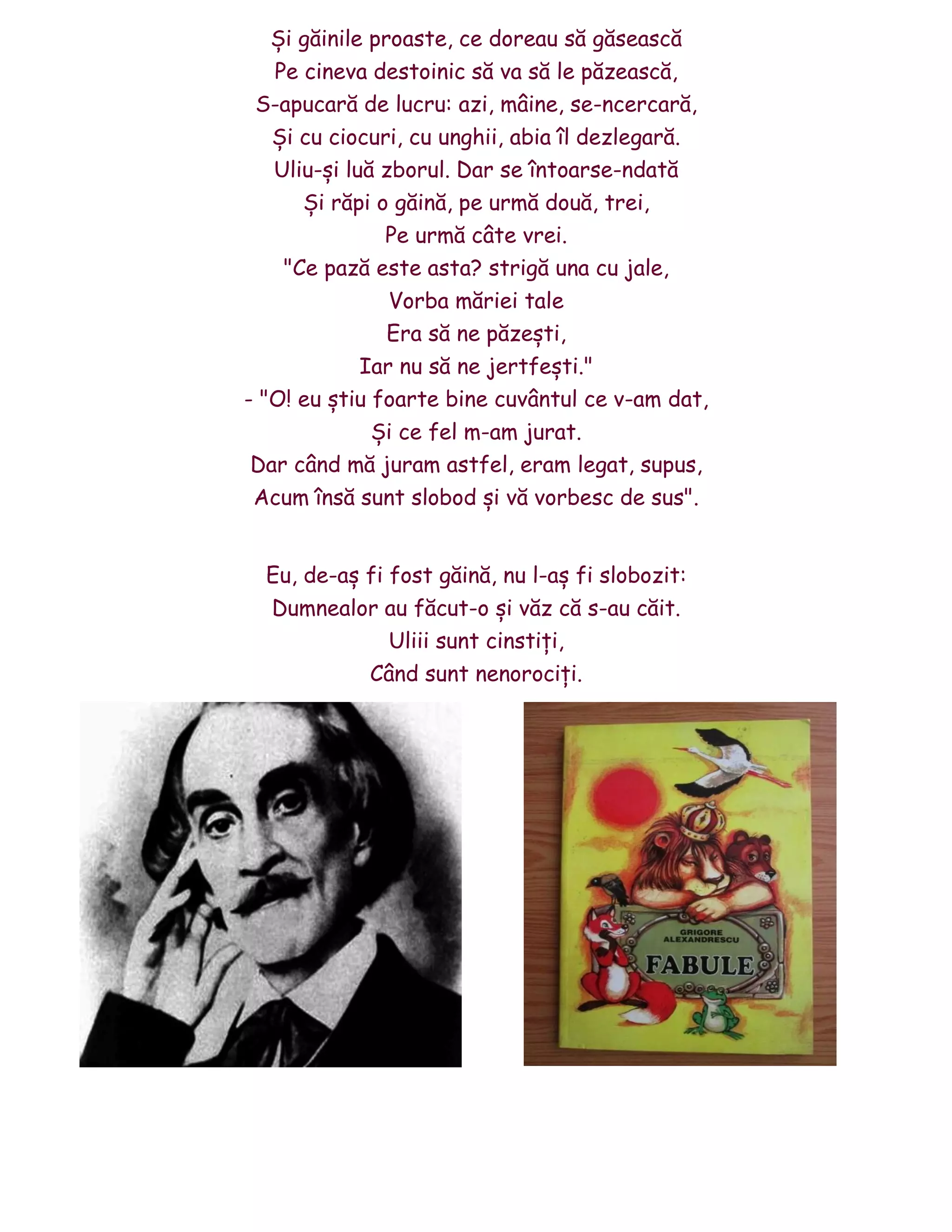 „Uliul și găinile” de Grigore Alexandrescu | PDF