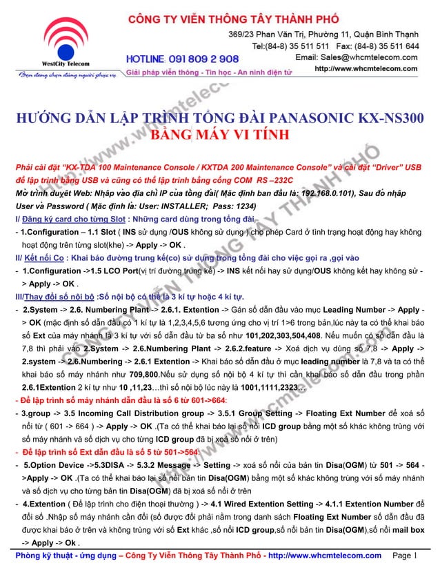 Huong dan lap trinh tong dai panasonic kx ns300 bang pc | PDF