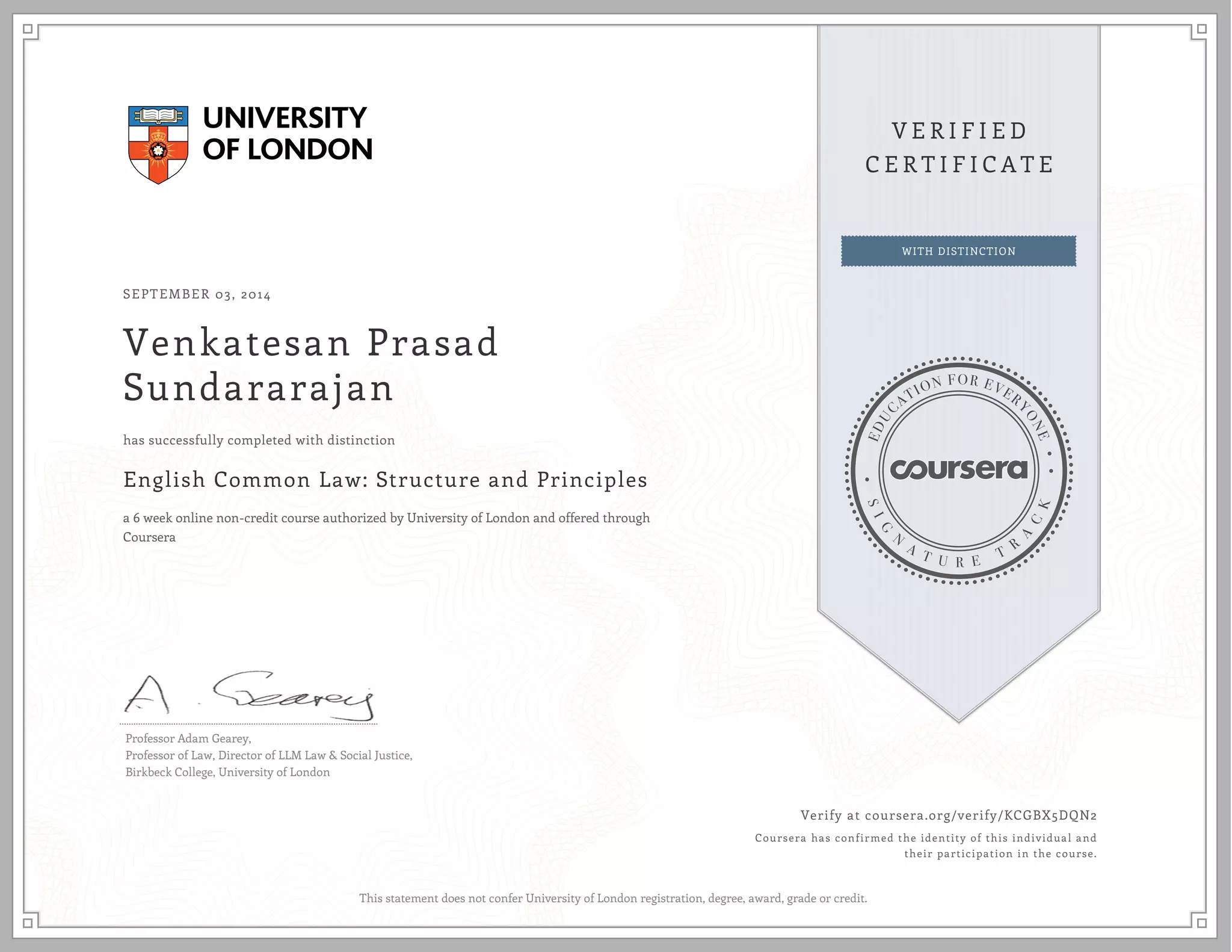 Univ. of London - English Common Law Certificate - VPS 2014 | PDF
