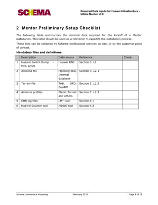 Ultima mentor version_7_0_-_required_data_inputs_for_huawei | PDF