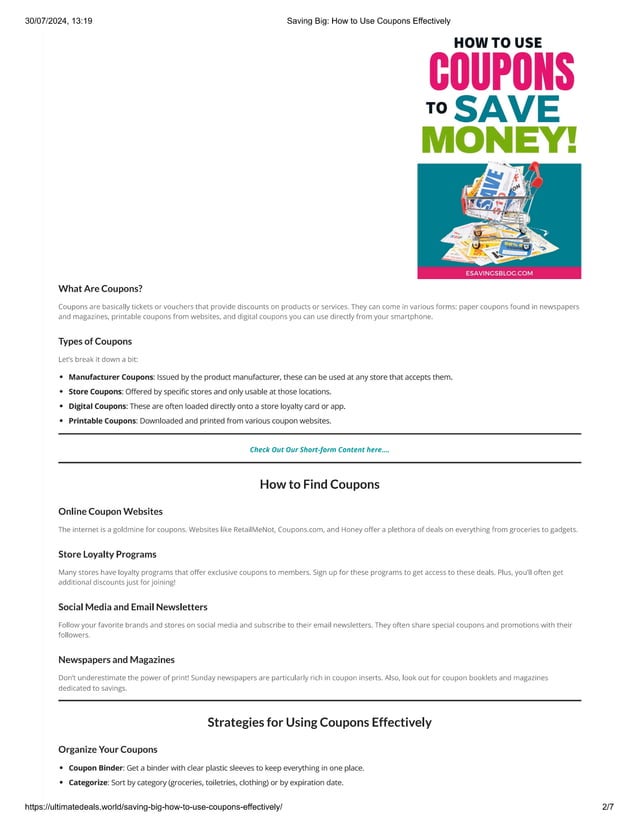 Saving Big: How to Use Coupons Effectively | PDF