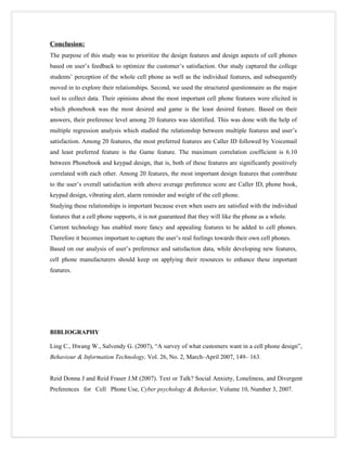 A survey (Marketing Research) of what customers want in a cell phone ...