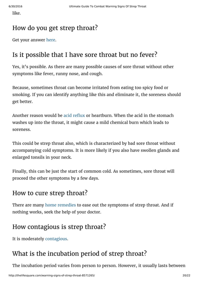Ultimate Guide To Combat Warning Signs Of Strep Throat | PDF