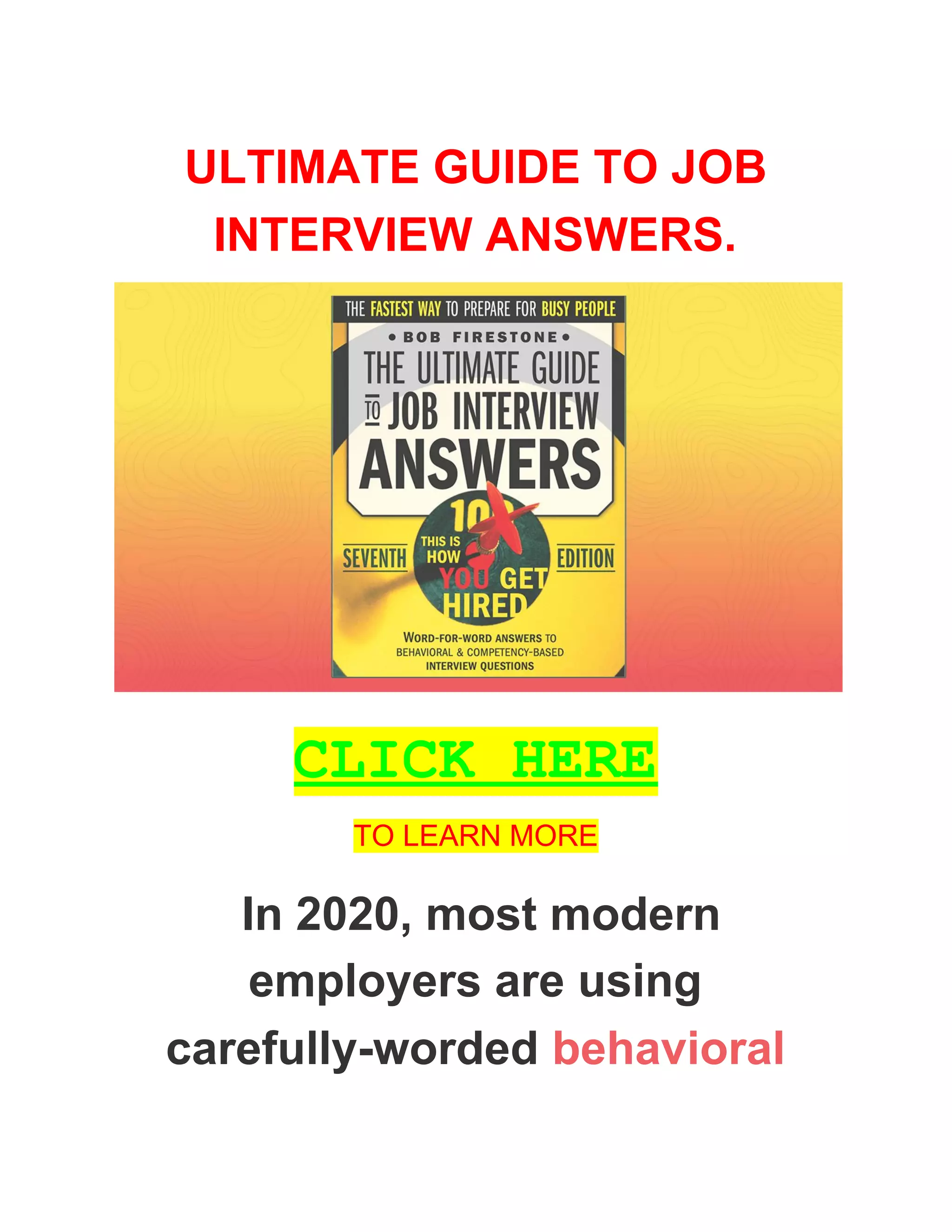 Ultimate Guide To Job Interview Answers | PDF