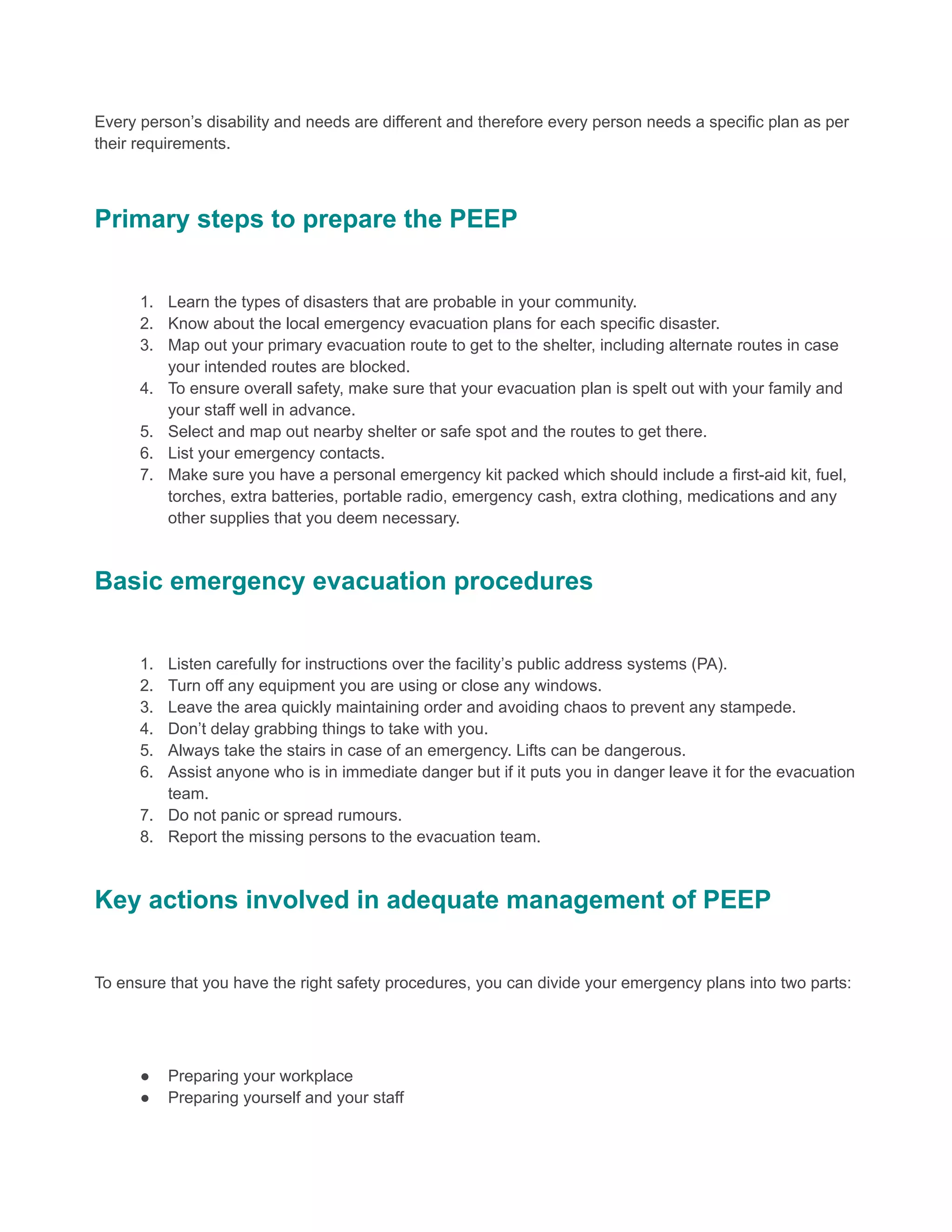 Ultimate Guide to Personal Emergency Evacuation Plan (PEEP) | PDF